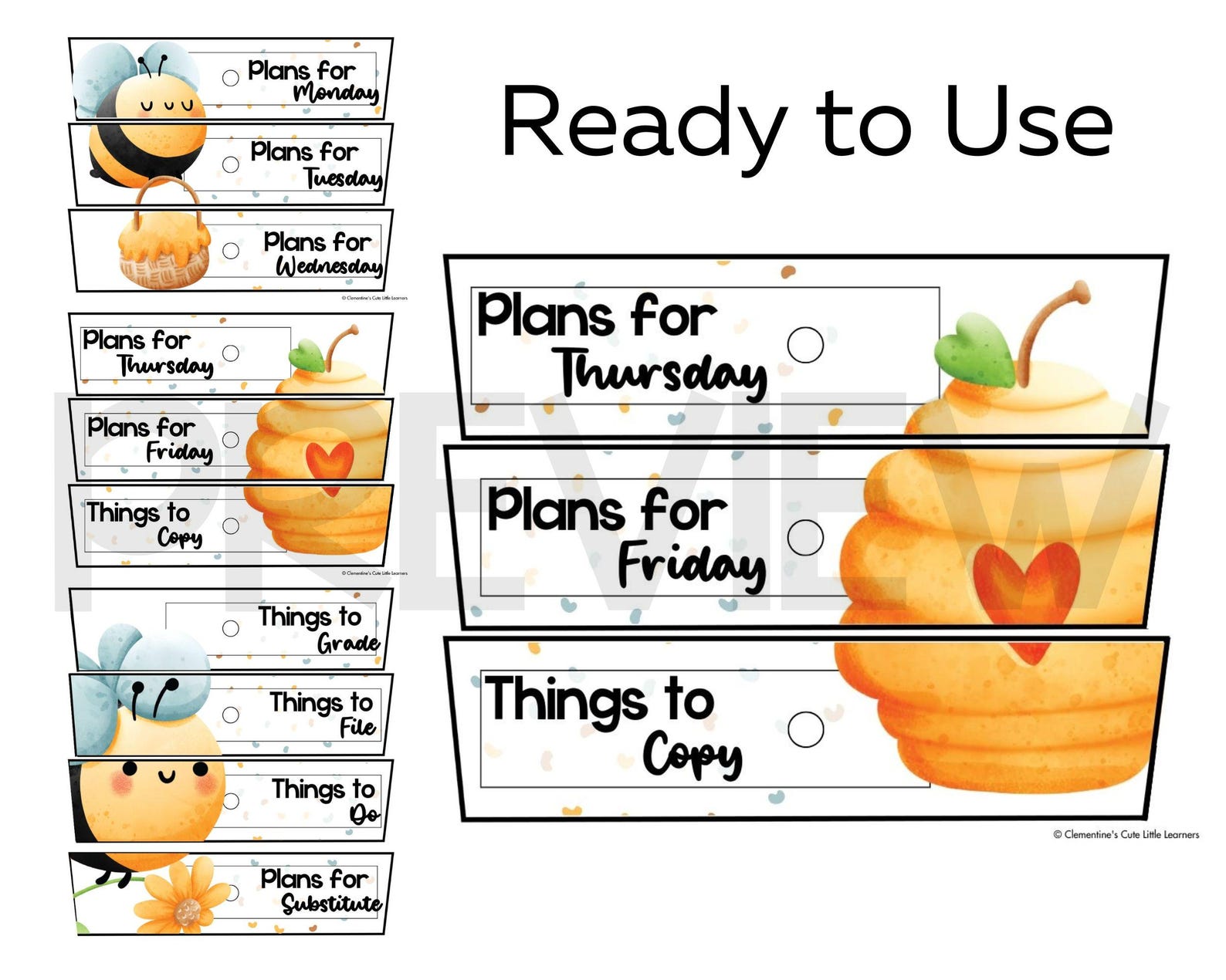 Editable 10 Drawer Rolling Cart Labels Set Busy Bee Themed Editable ...