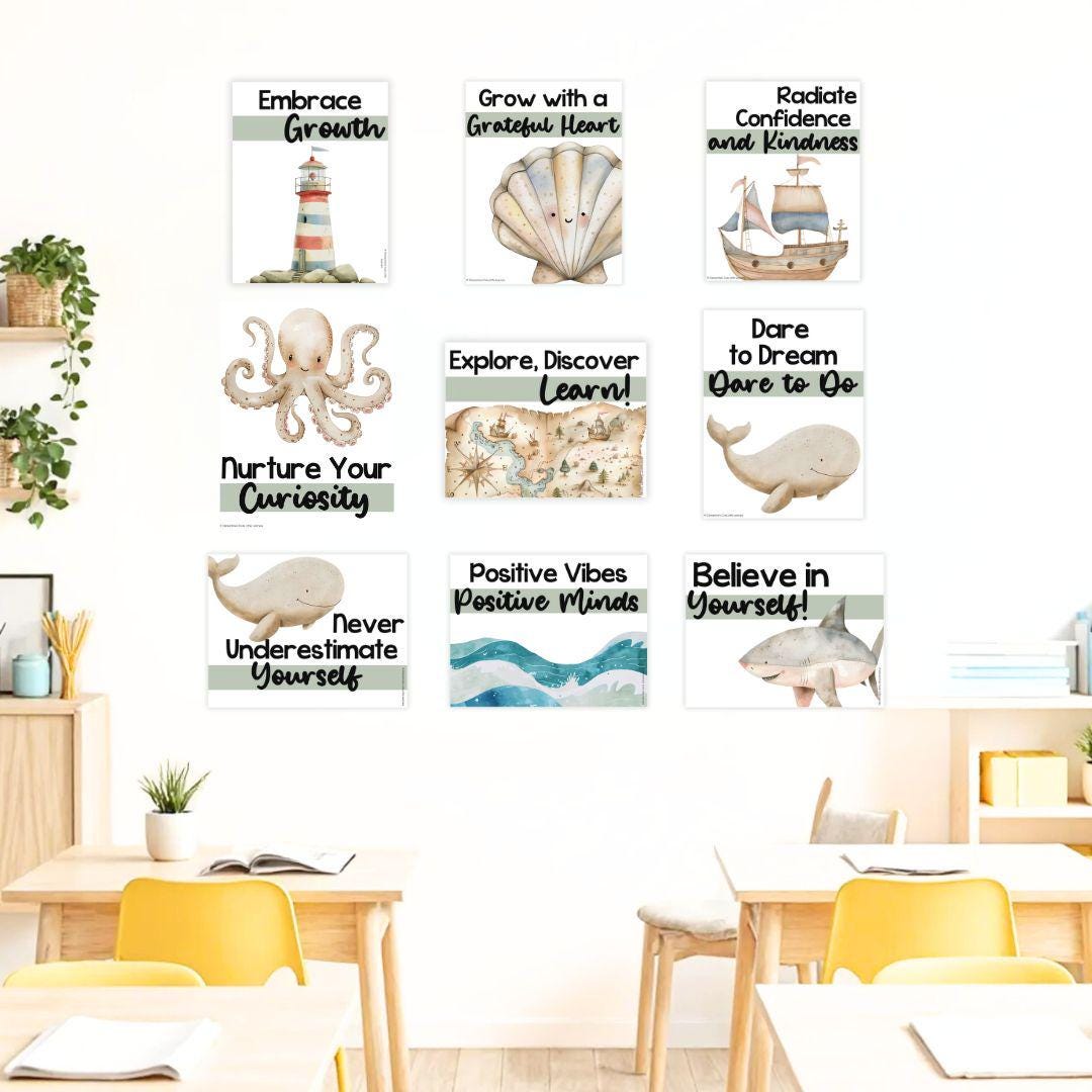 Marine Life Growth Mindset Posters - Motivational Notes, Social ...