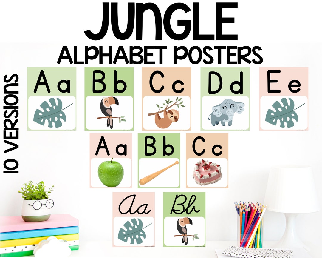 Alphabet Posters Jungle Safari Themed Primary Cursive & - Etsy
