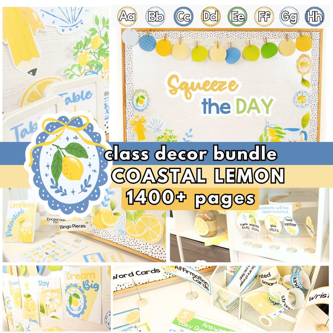 Coastal Lemon Full Classroom Decor Bundle - Editable SEL Room Makeover ...