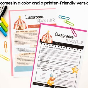 Editable Classroom Newsletter Templates Fun Circus Themed, Weekly ...
