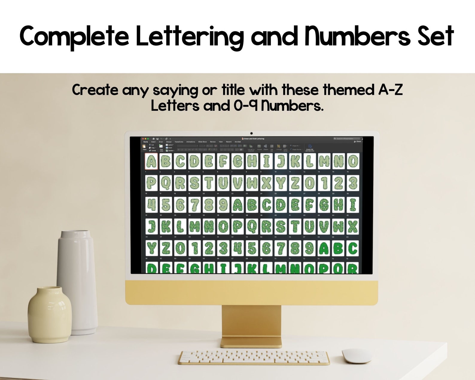 Green and Gold Lettering for Bulletin Board Titles / Classroom and Door ...