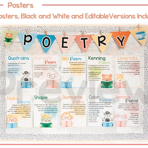 Poetry Bulletin Board & Interactive Classroom Decor + Editable Versions ...