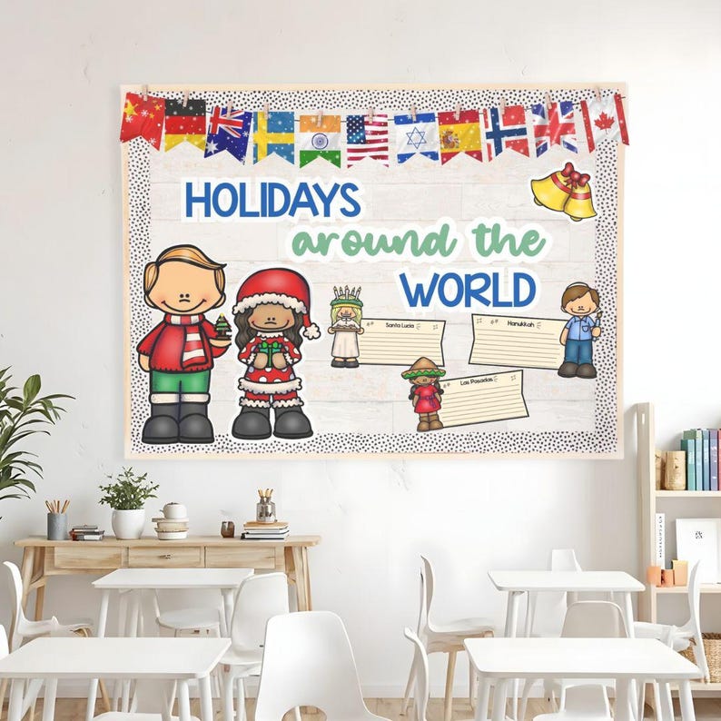 Christmas Around the World Bulletin Board – Classroom Decor Kit With 68 ...