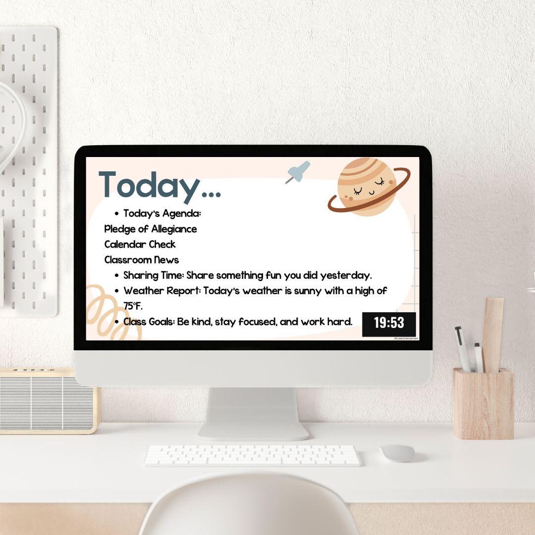 Boho Space Daily Classroom Slides | Editable Template With Timers ...