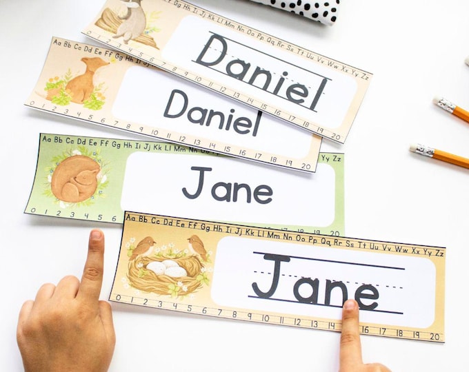 WOODLAND DESK Name Tags, Printable Woodland Desk Name Plates, Classroom ...