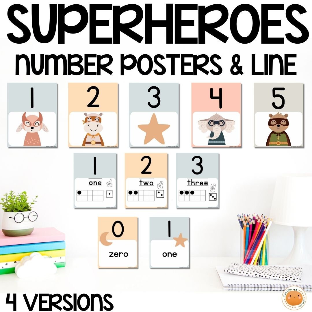 Superheroes Number Posters for Bulletin Boards & Classroom Decor, Back ...
