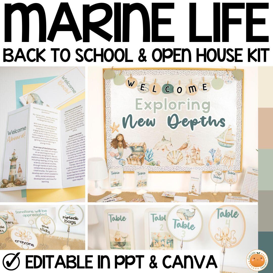 Marine Life Back to School, Open House & Meet the Teacher Kit, Bulletin ...