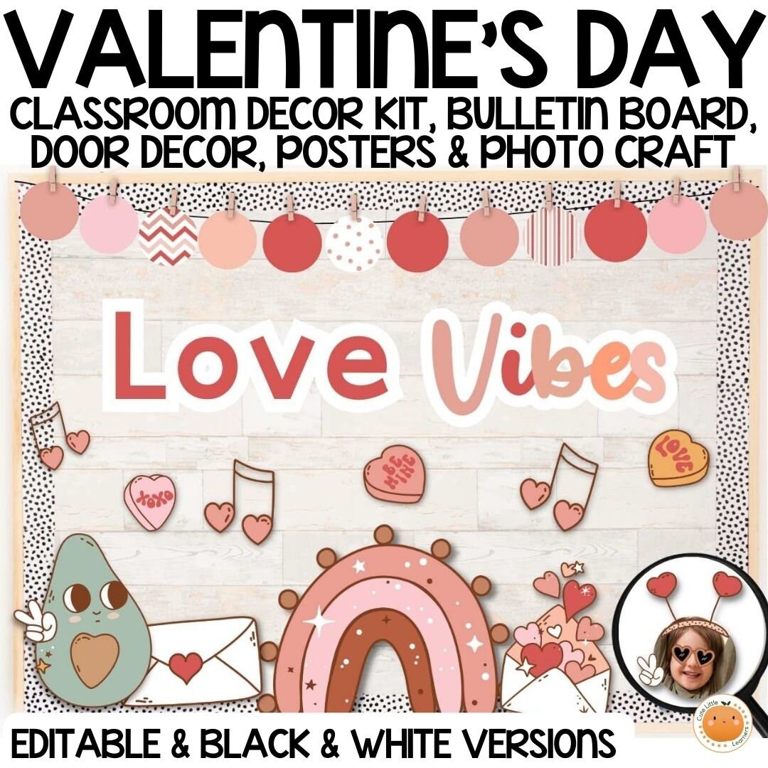 Retro Valentine's Day Classroom Decor and Bulletin Board Kit Editable ...