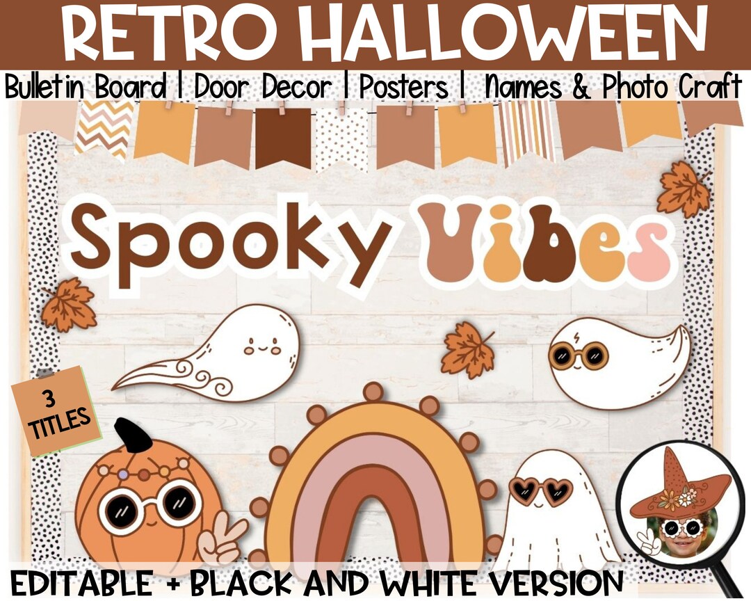 Retro Groovy Halloween Classroom Decor and Bulletin Board Kit Editable ...