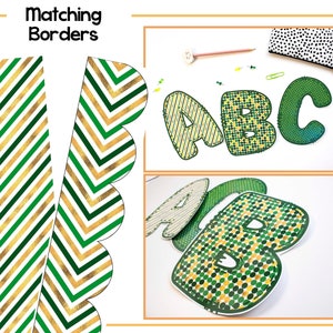 Green and Gold Lettering for Bulletin Board Titles / Classroom and Door ...