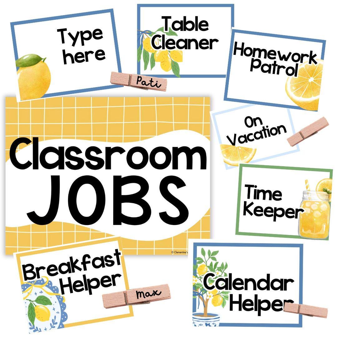 Coastal Lemon Theme Classroom Jobs Display, Editable Bulletin Board ...