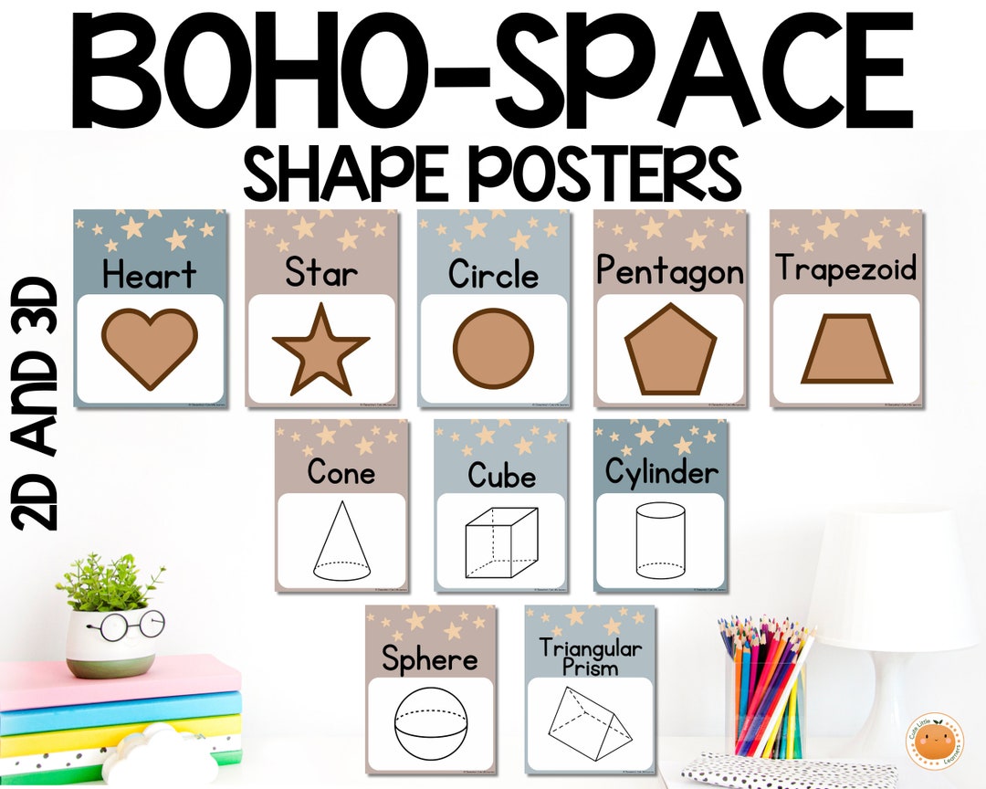 Boho-space Themed 2D and 3D Shape Posters for Bulletin Boards - Etsy