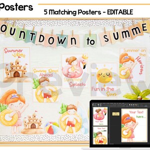 Countdown to Summer Classroom Decor Kit - Summer Kids Watercolor Themed ...