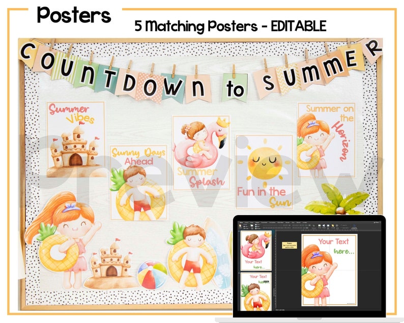 Countdown to Summer Classroom Decor Kit Summer Kids Watercolor Themed ...