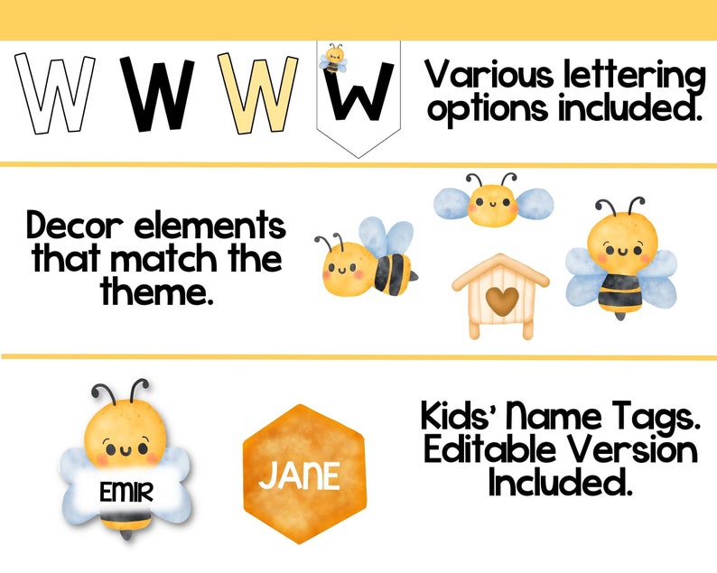 Bee Themed Back to School Kit – Editable Welcome Bulletin Board and ...