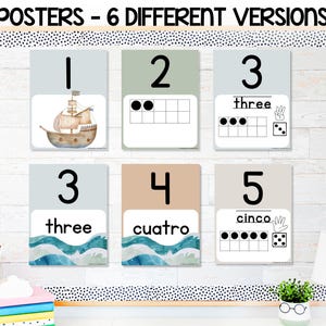 Marine Life Friends Themed Number Posters for Classroom Decor, Spanish ...