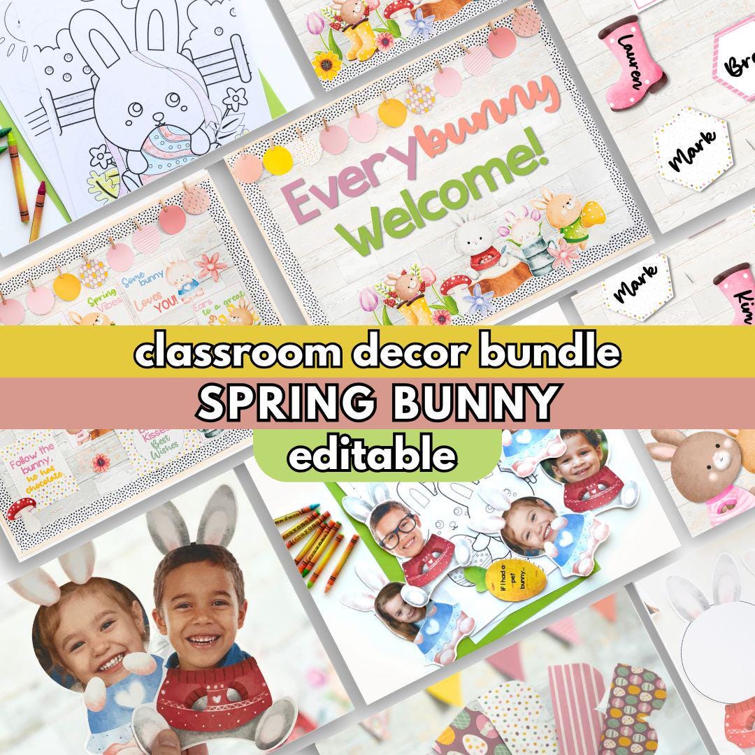 Spring Bunny Classroom Decor Bundle - Easter Bulletin Board, Posters ...