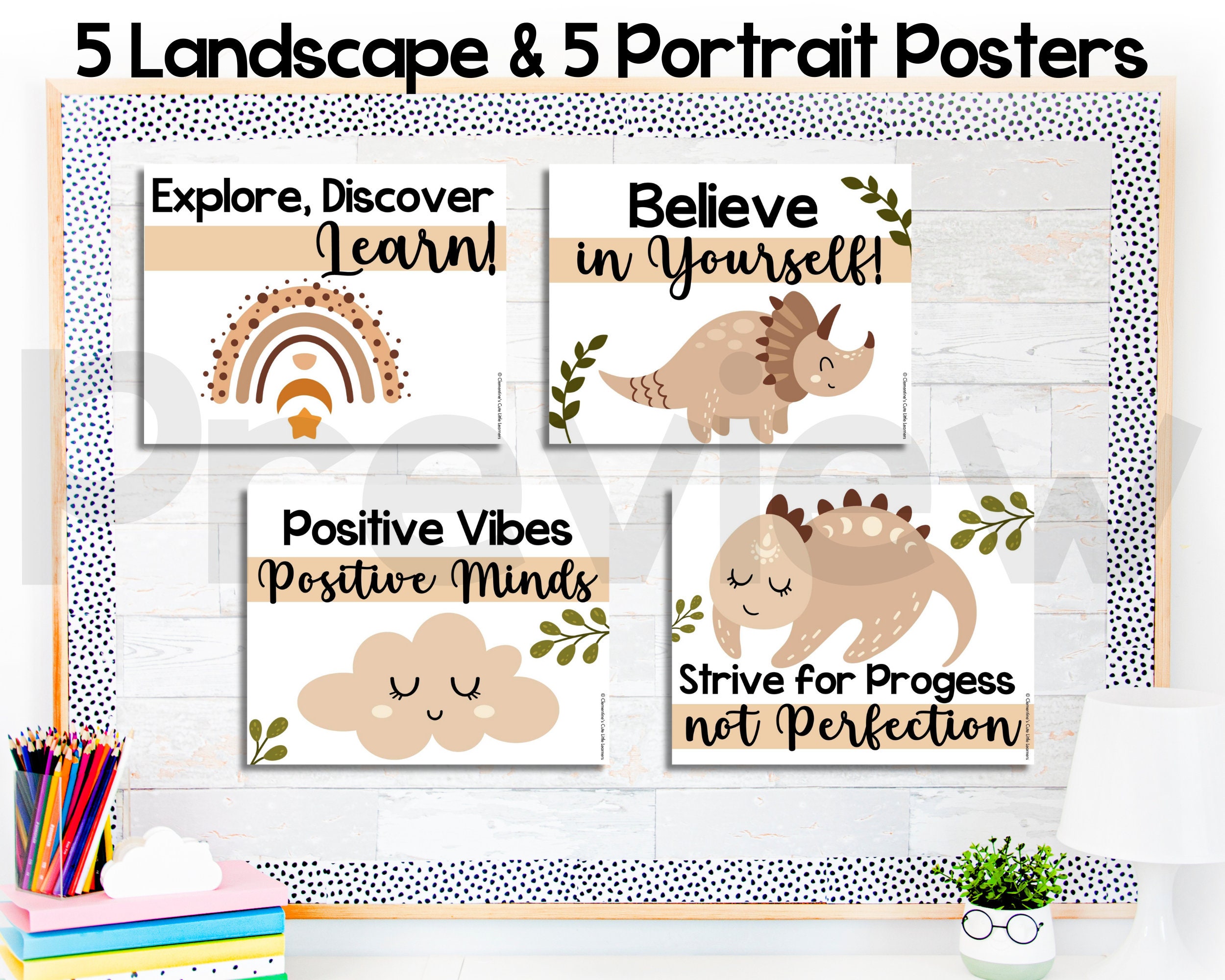 Boho-dinosaurs Themed Growth Mindset Posters Motivational Notes ...