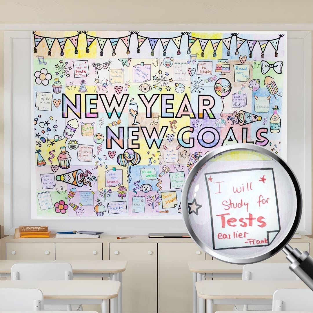 New Year Collaborative Poster for Kids' Goal Setting - Print and Go ...