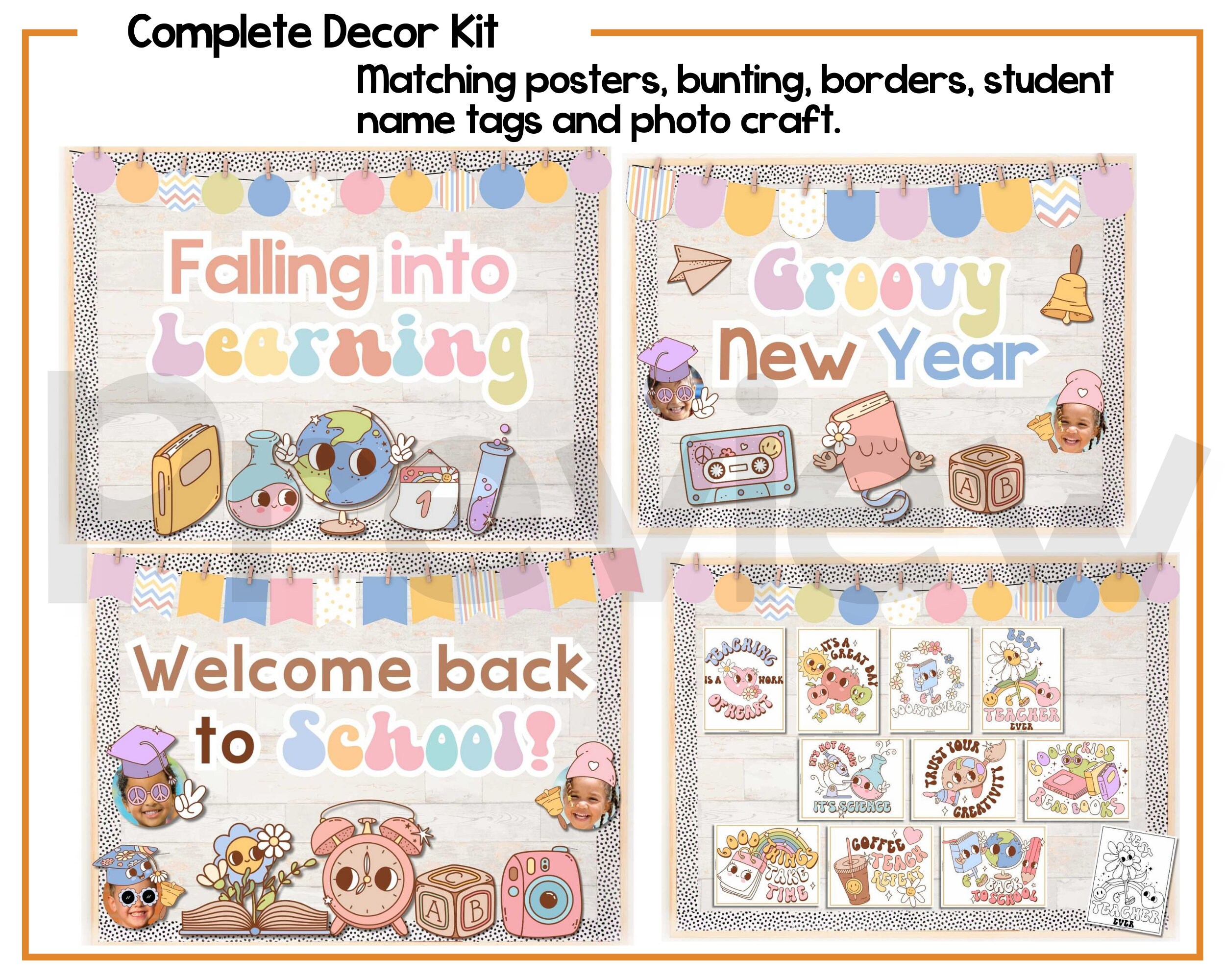 Retro Groovy Back to School Classroom Decor and Bulletin Board Kit ...
