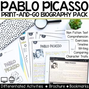 Pablo Picasso Printable Biography Pack, Reading Comprehension, Quote Poster, Brochure and ...