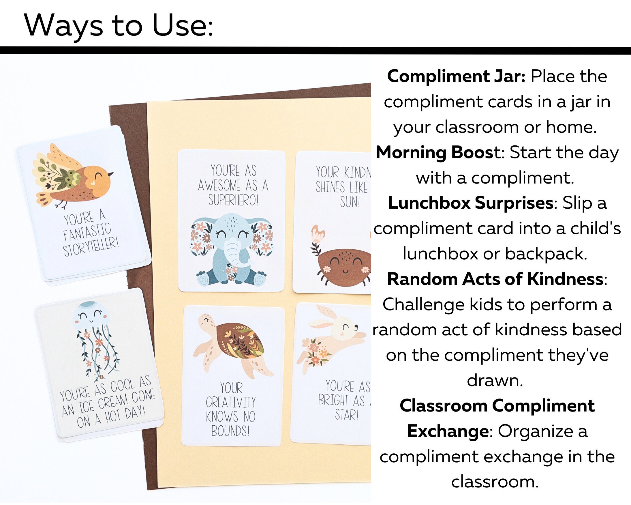 Editable Compliment Cards Kindness and Gratitude - Etsy