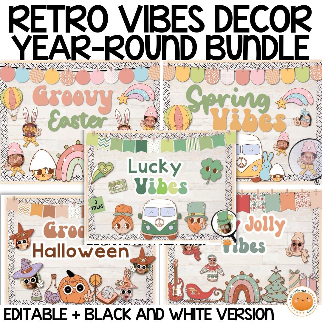 Retro Classroom Decor Bundle, Year-round Bulletin Boards & Door Decor ...