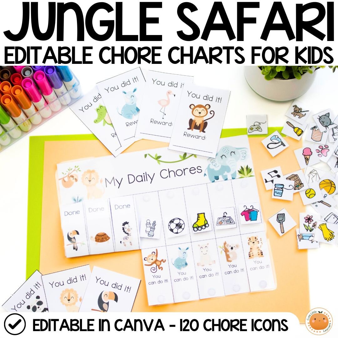 Printable Chore Charts Jungle Safari Themed, Editable Visual Schedule ...