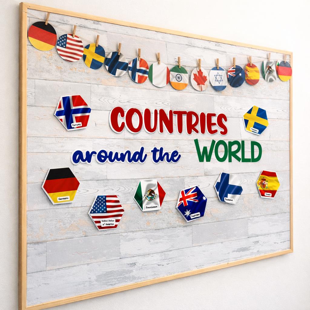 Countries Around the World Bulletin Board | World Flags Classroom Decor ...