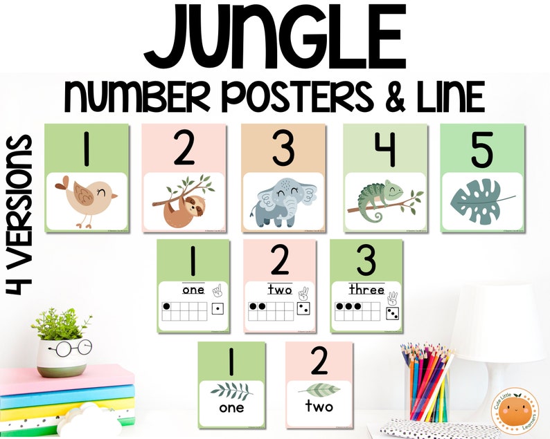 Jungle-safari Themed Number Posters for Bulletin Boards & - Etsy