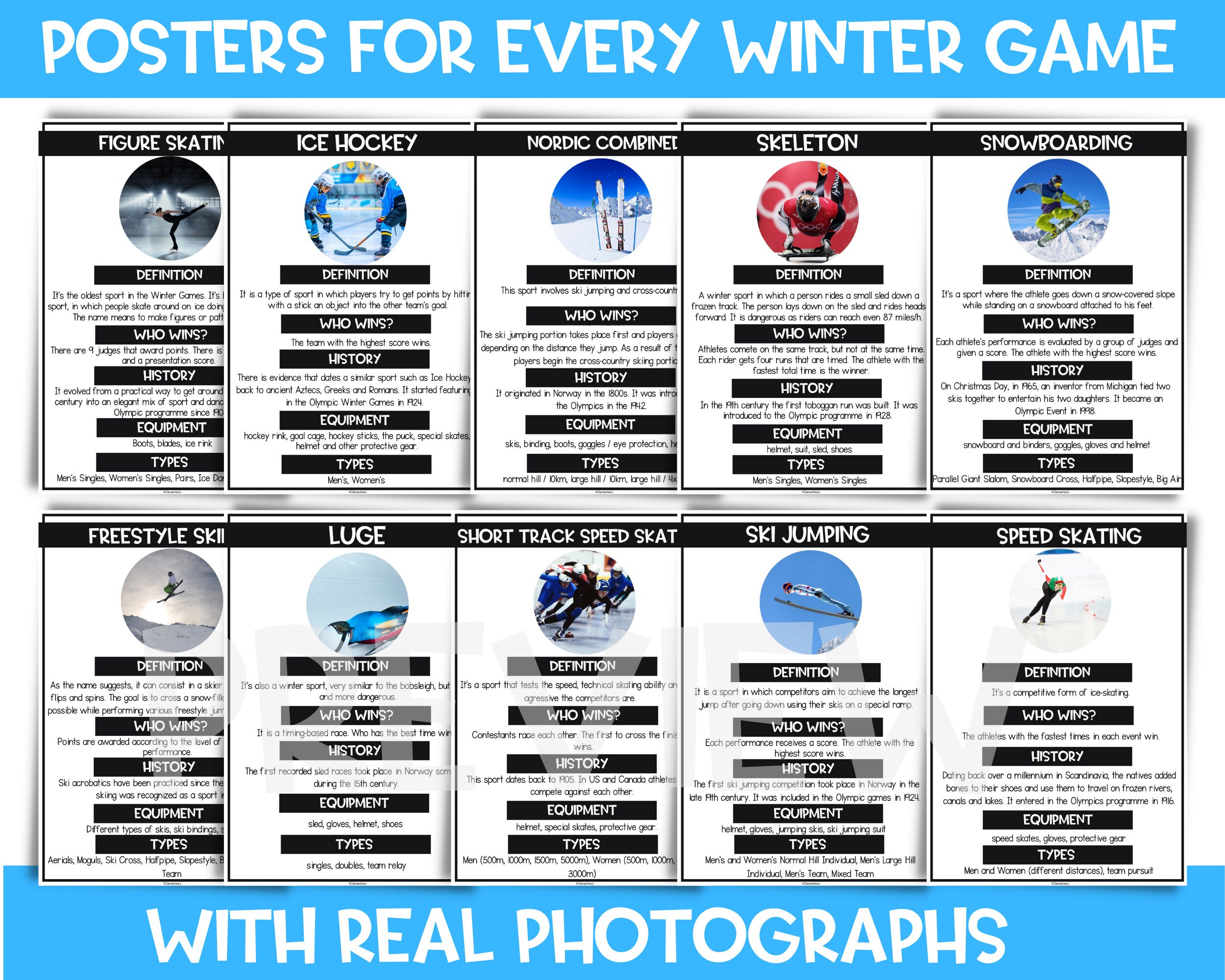 Winter Games Printable Activities and Posters Digital & Print Learning ...