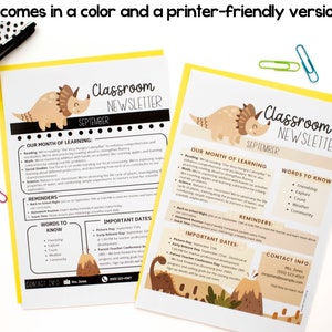 Boho Dinosaurs Editable Classroom Newsletter Templates, Weekly ...