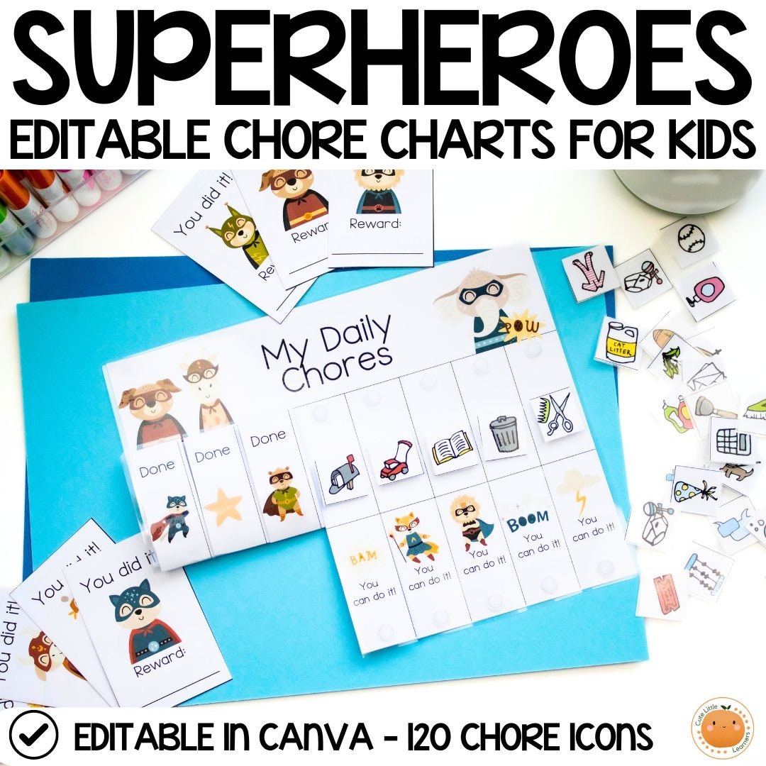 Printable Chore Charts Superhero Themed, Editable Visual Schedule ...