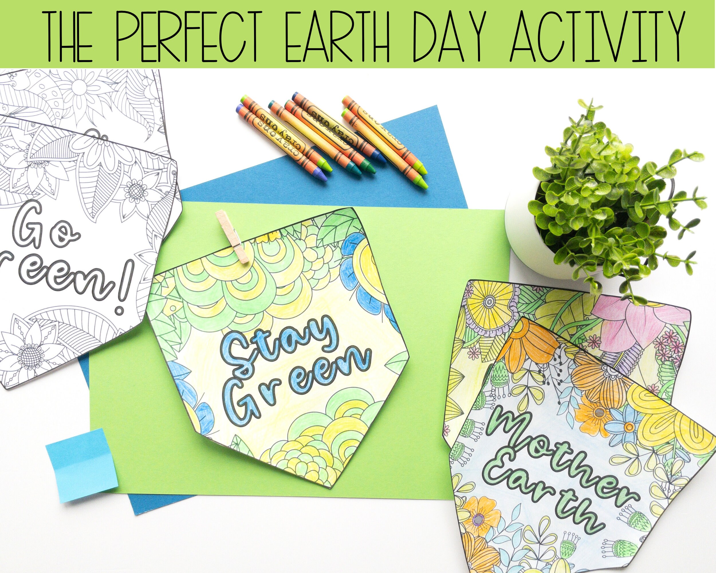 Earth Day Coloring Activity Coloring Quotes and Zentangle Bunting for ...