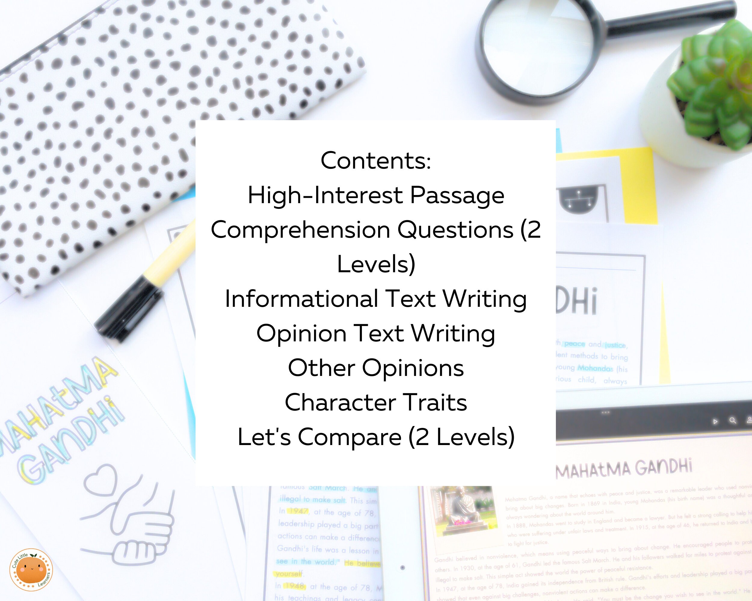 Mahatma Gandhi Printable Biography Pack, Reading Comprehension, Quote ...