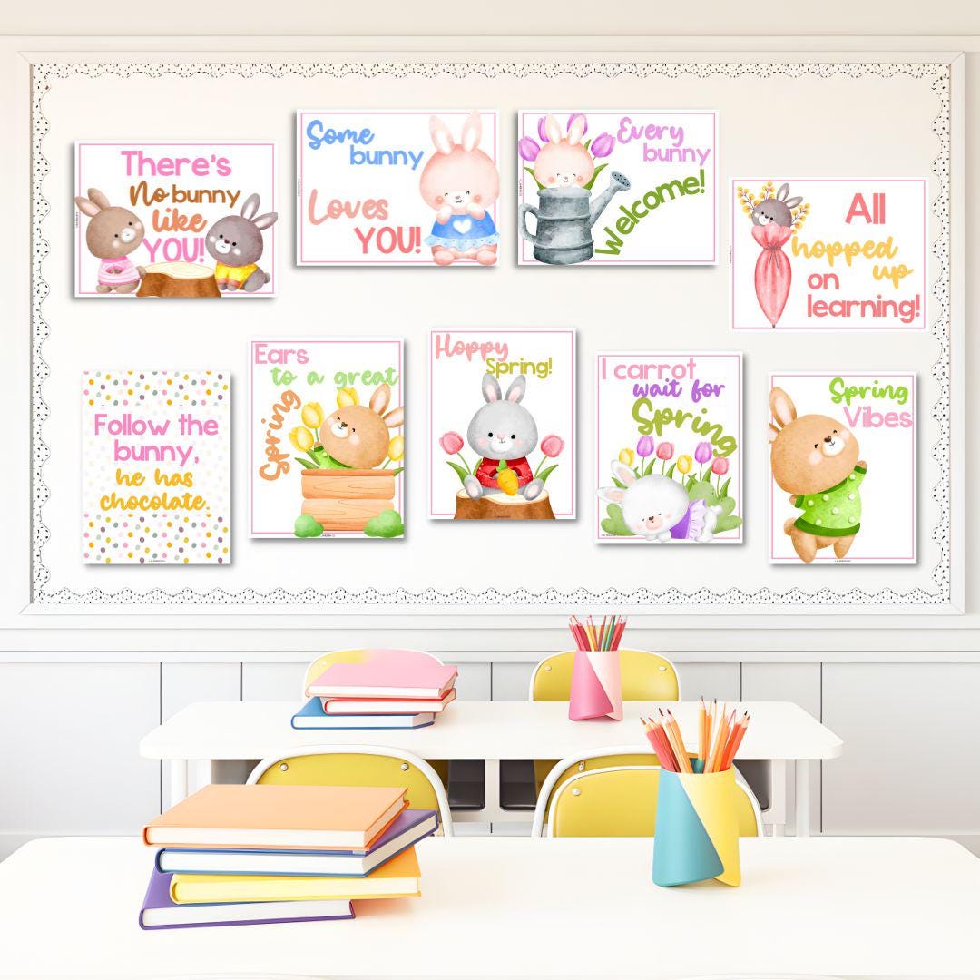 Spring Bunny Posters for Classroom Decor, Editable in Powerpoint and ...