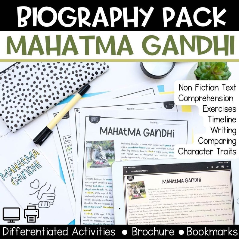 Mahatma Gandhi Printable Biography Pack Reading - Etsy