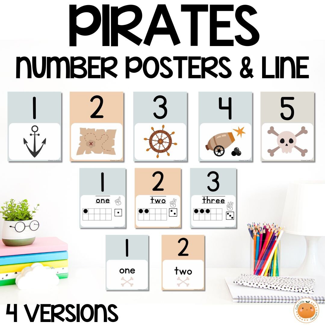 Pirates Themed Number Posters for Bulletin Boards & Classroom Decor ...