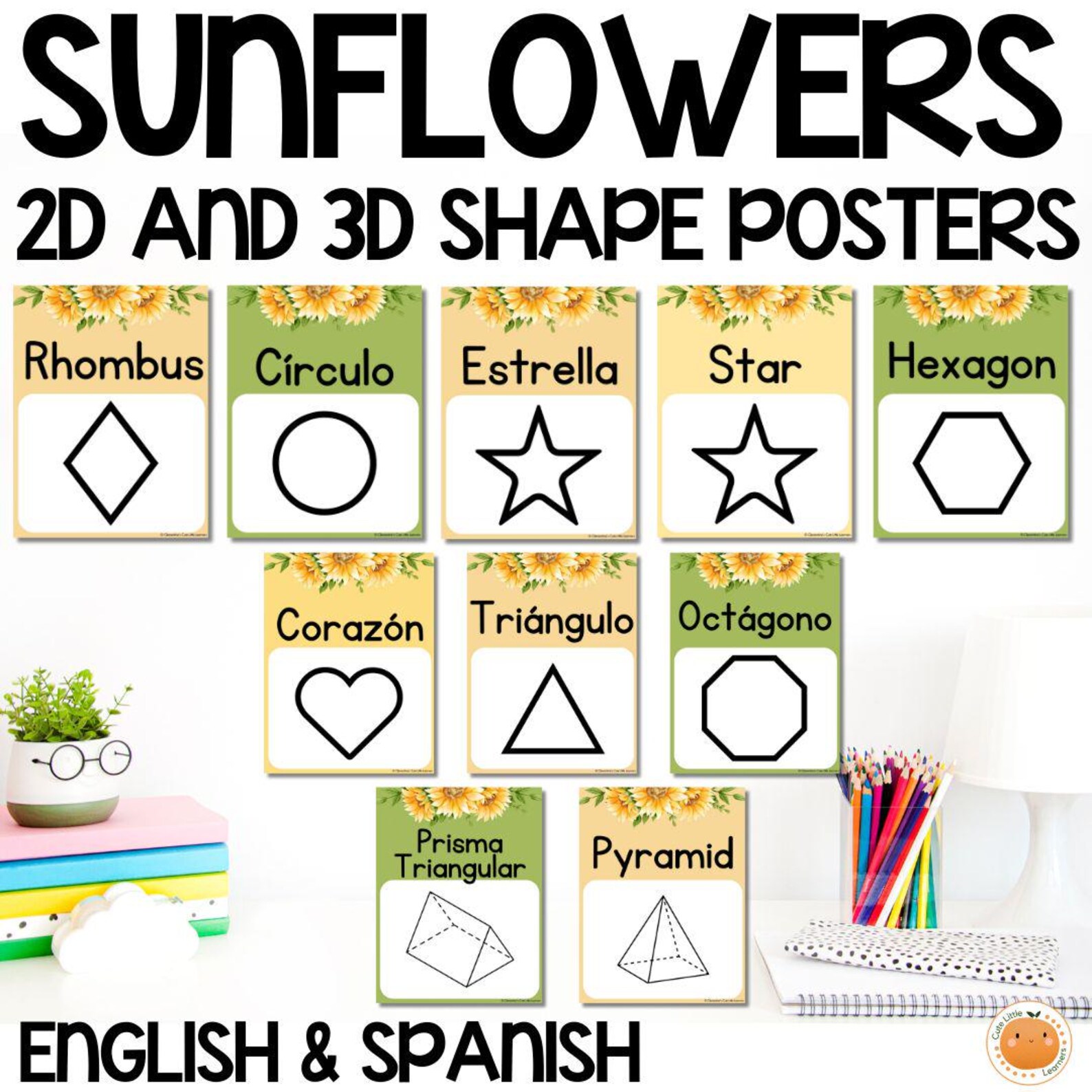 Sunflowers Themed 2D & 3D Shape Posters for Classroom Decor and ...