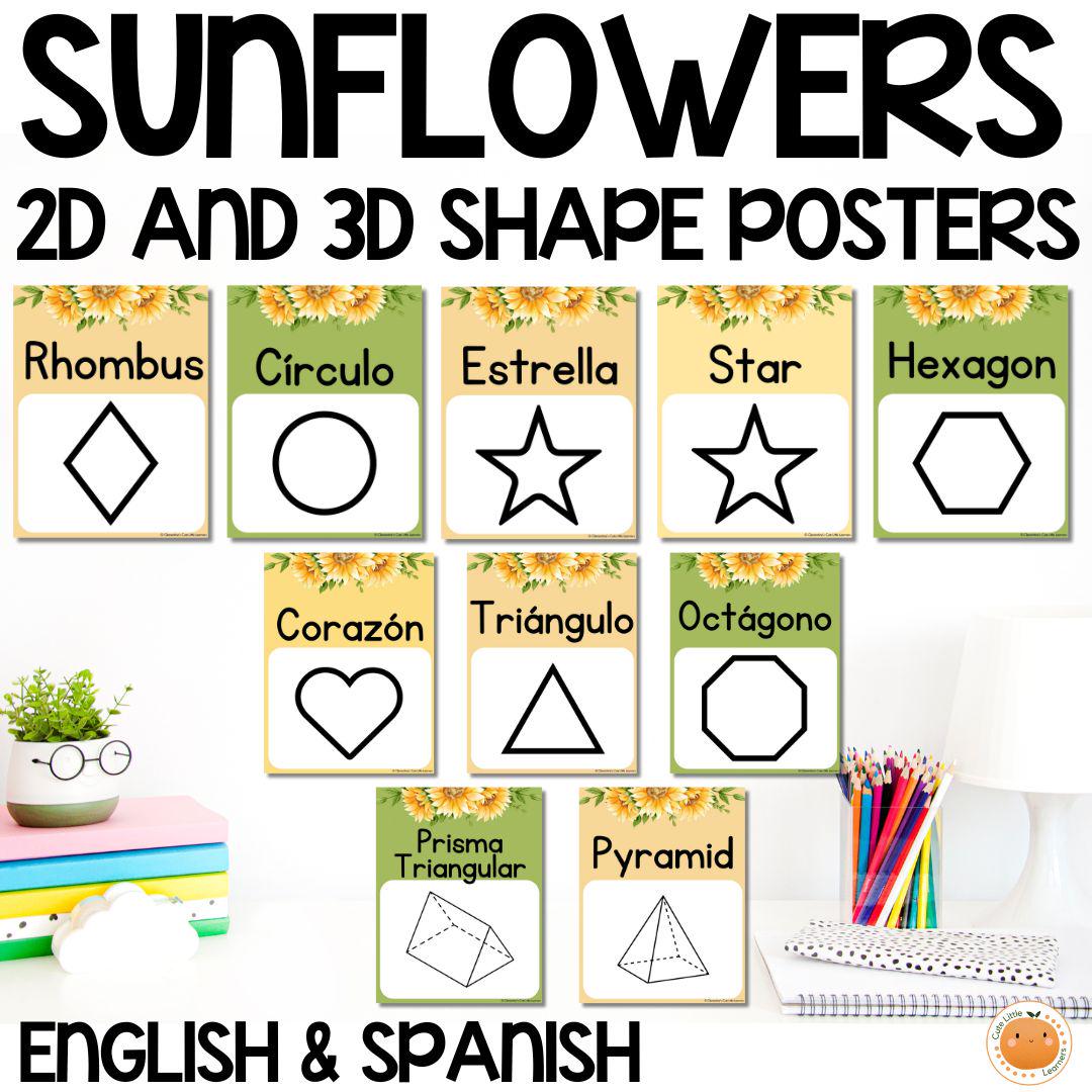 Sunflowers Themed 2D & 3D Shape Posters for Classroom Decor and ...