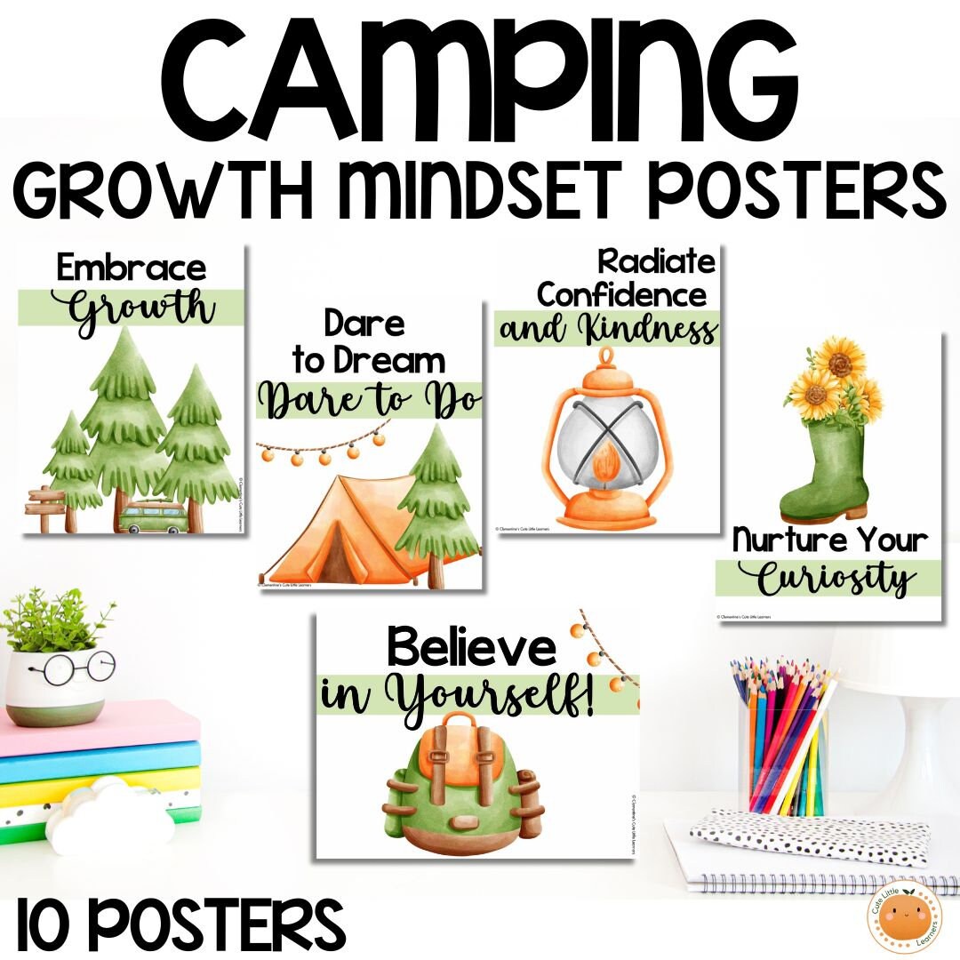 Camping Themed Growth Mindset Posters - Motivational Notes, Bulletin ...