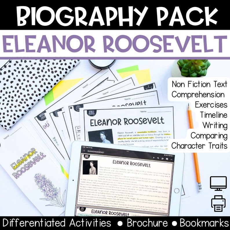 Eleanor Roosevelt Printable Biography Pack Reading - Etsy