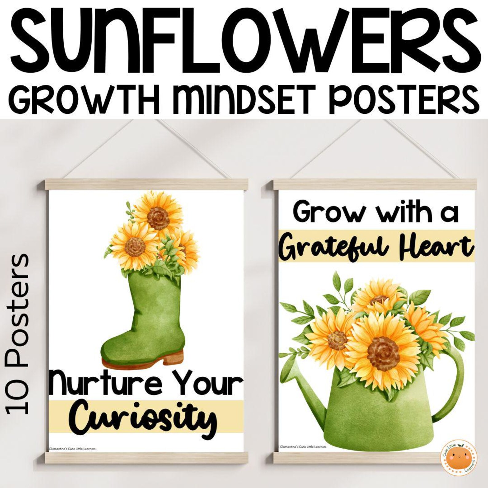 Sunflowers Themed Growth Mindset Posters Motivational Notes, Bulletin ...