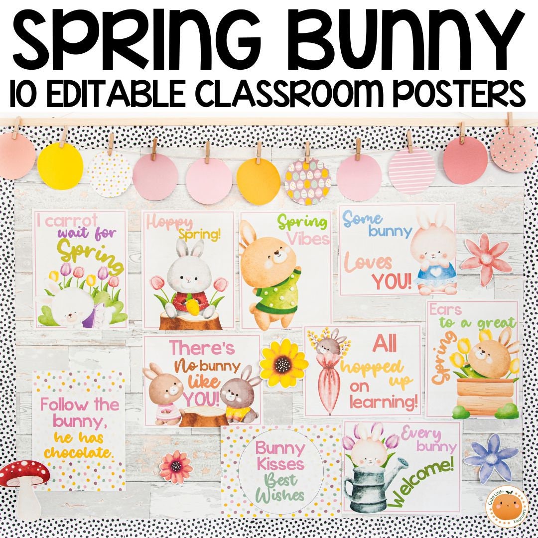 Spring Bunny Posters for Classroom Decor, Editable in Powerpoint and ...