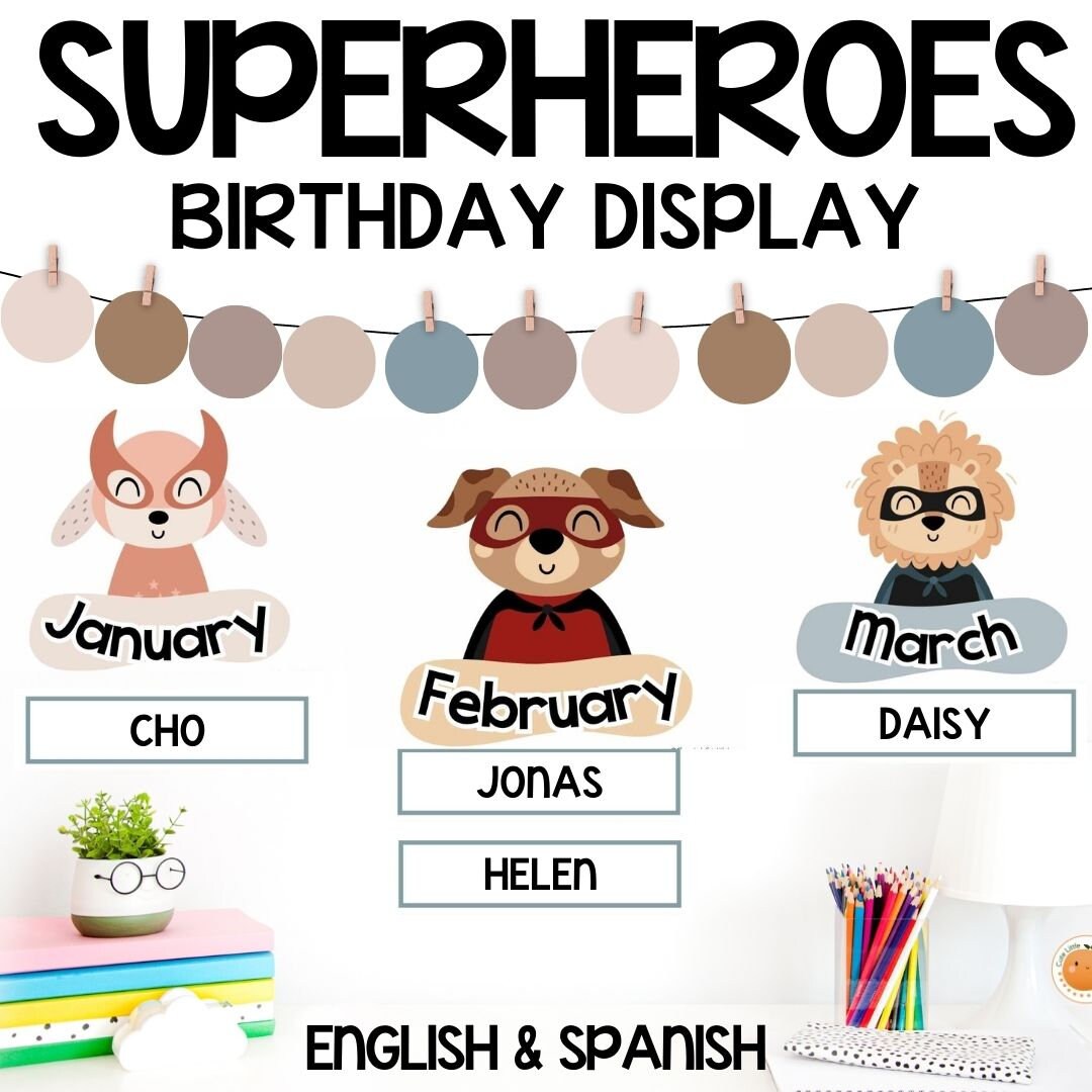 Birthday Display Superheroes Themed, Editable Birthday Bulletin Board ...