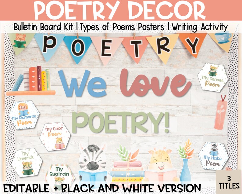Poetry Bulletin Board & Interactive Classroom Decor Editable - Etsy