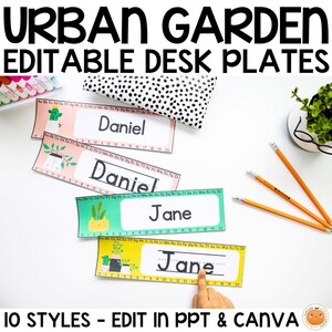 Editable Desk Name Tags With Letters and Numbers Urban Garden Themed ...