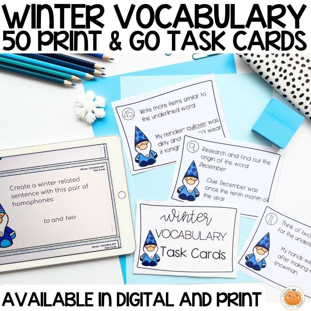 Winter Themed Vocabulary Task Cards for English Learners Print and Go ...