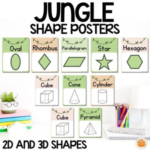 Jungle Safari Themed 2D and 3D Shape Posters for Bulletin Boards and ...